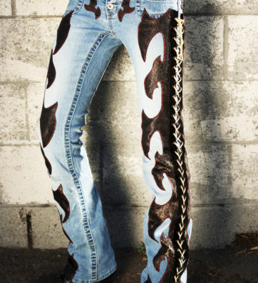 NEW Custom Rock Pants - Blue Jeans Leopard Lace Faux Leather Pants ...
