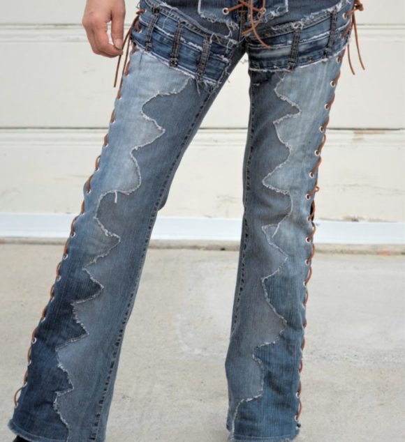 MADE TO ORDER - NEW Custom Rock Pants - Dark Blue Jeans Black Faux ...