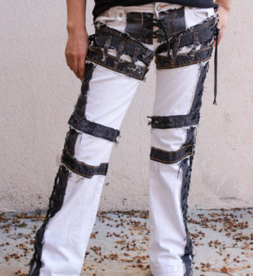 NEW Custom Rock Pants - Blue Jeans Leopard Lace Faux Leather Pants ...